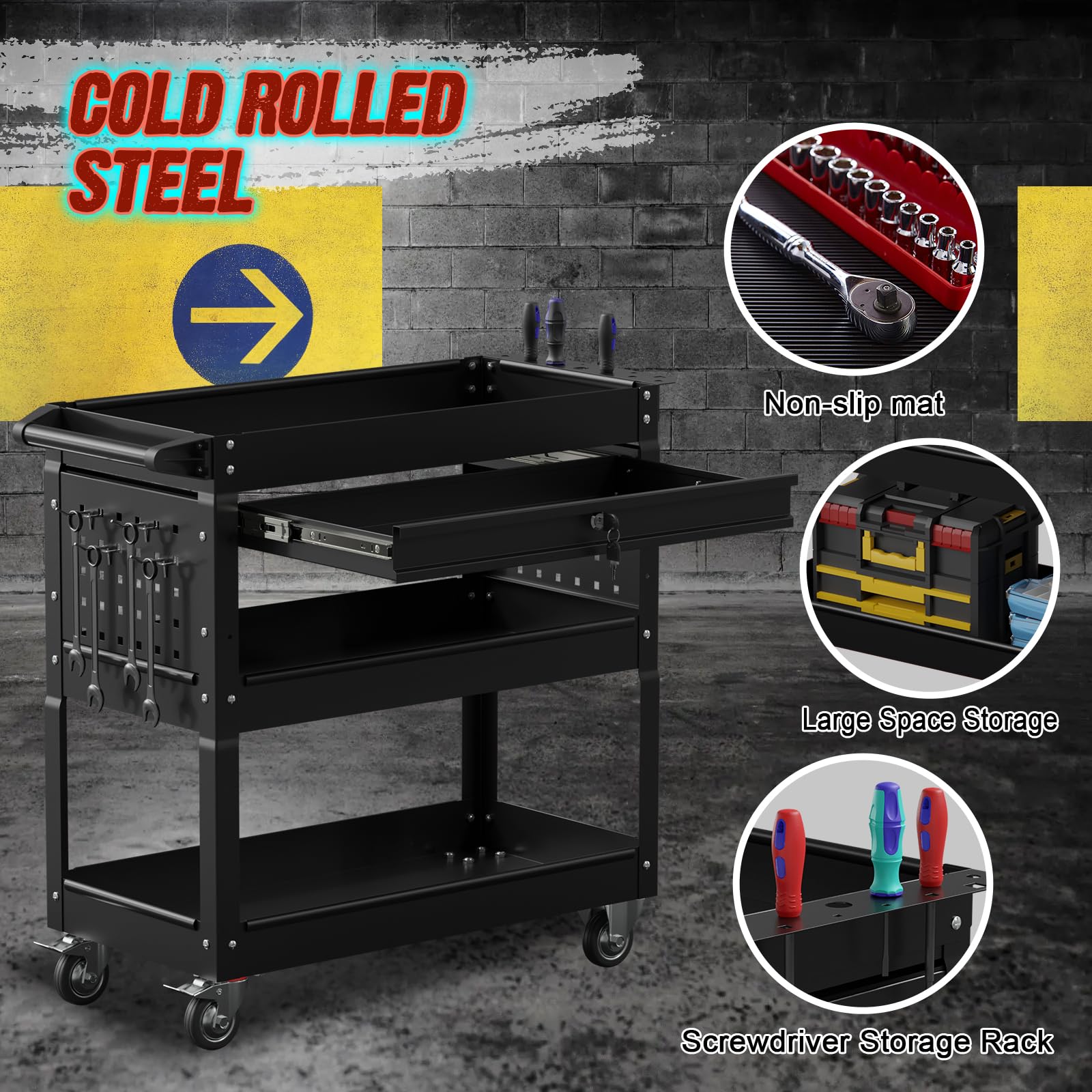 Mua Tooremine 3 Tier Rolling Tool Cart, 330 lb Capacity Utility Cart, Metal Service Tool Cart ...