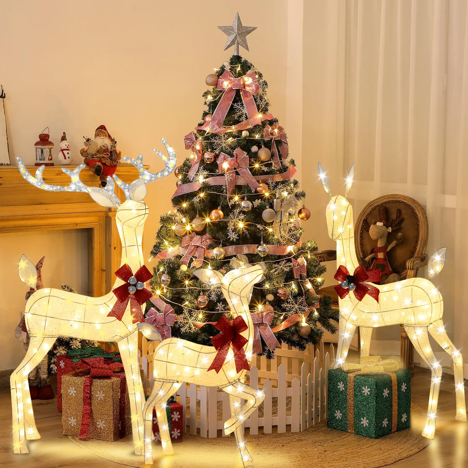 Lighted Reindeer Outdoor Decorations Display Set, 3 Piece Christmas ...