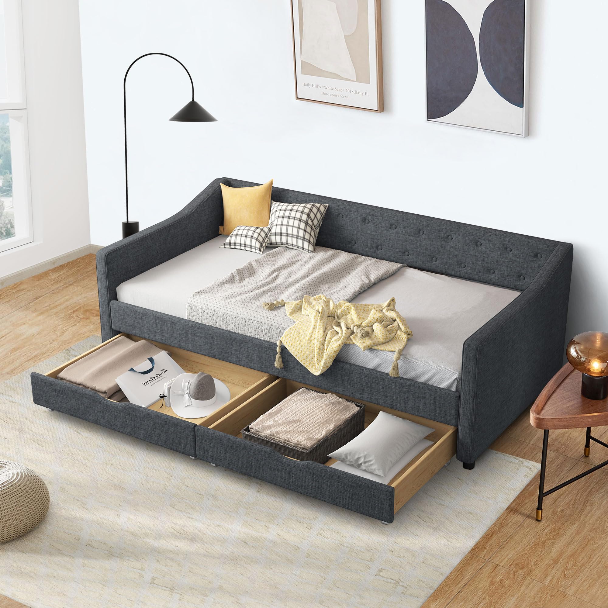 FAVSH Twin Size Upholstered Daybed with Two Storage Drawers,Tufted Sofa ...