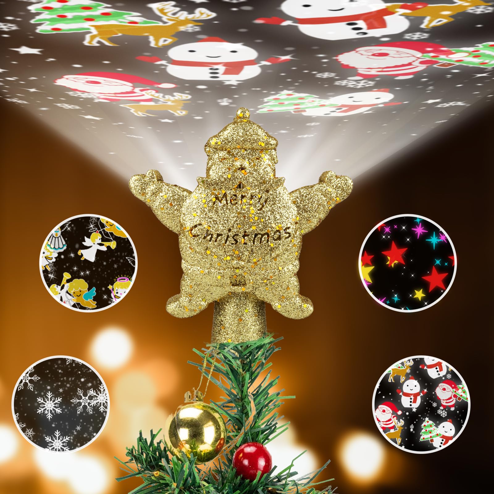 Christmas Tree Topper, Santa Claus Tree Topper with LED Rotating ...