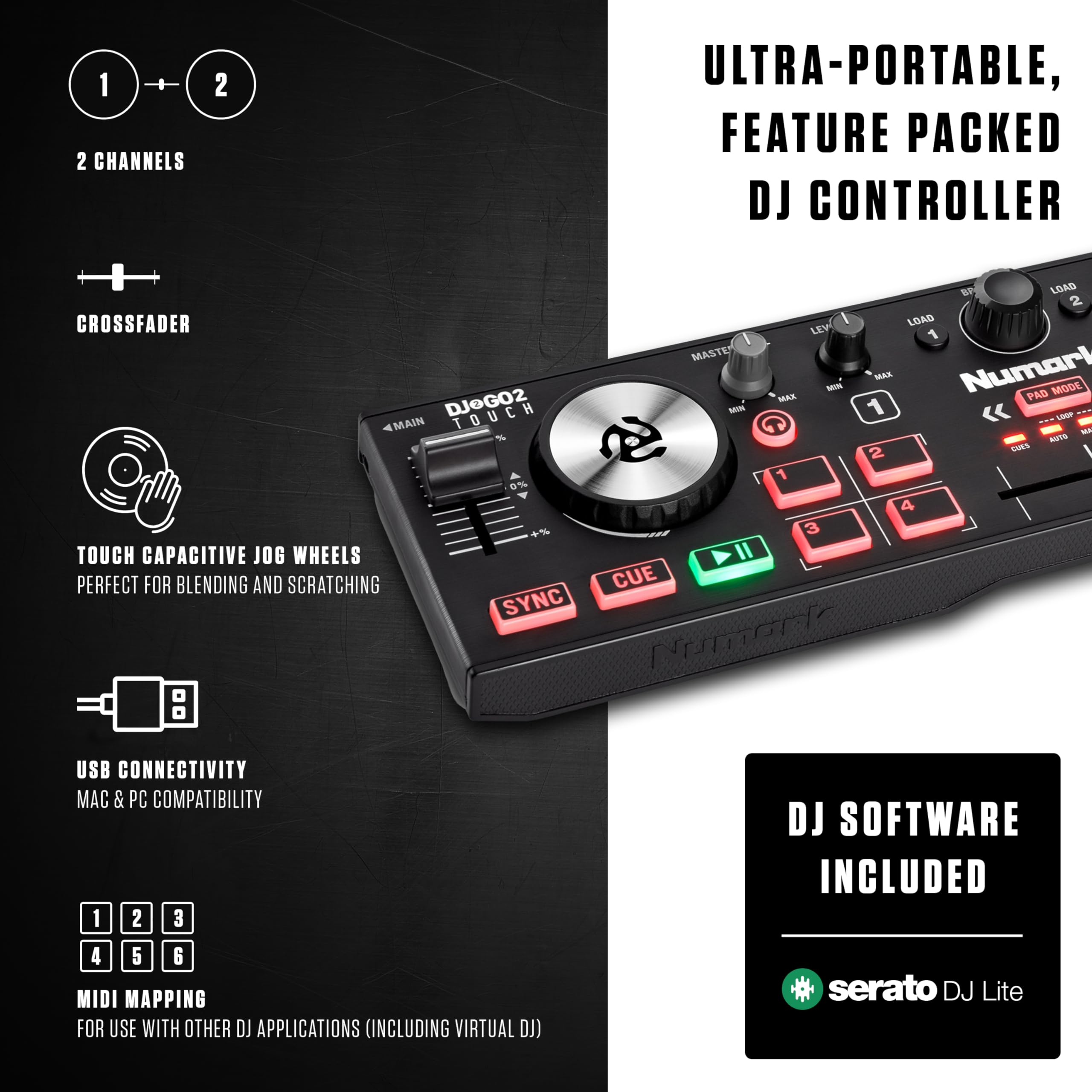 Mua Numark DJ2GO2 Touch Portable DJ Controller, USB 2 Deck, Touch ...