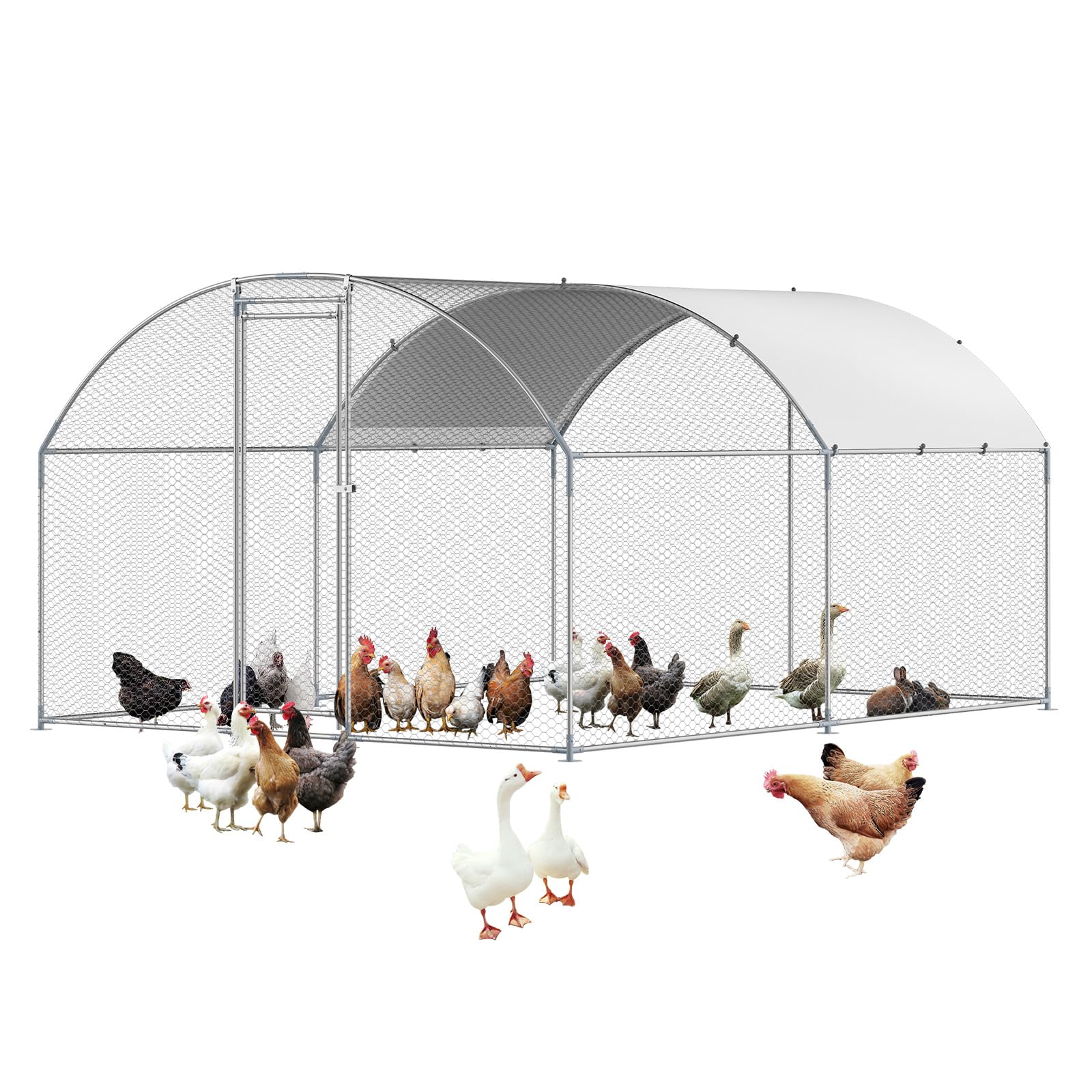 VEVOR Large Metal Chicken Coop with Run, 13.1 x 9.8 x 6.5 ft Walkin ...