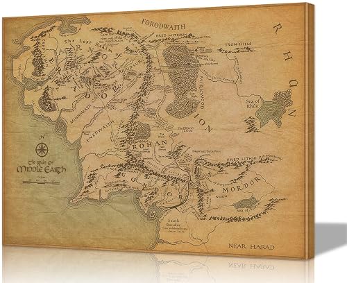 Middle Earth Map Posters - Map of Middle Earth Wall Decor with Inner ...