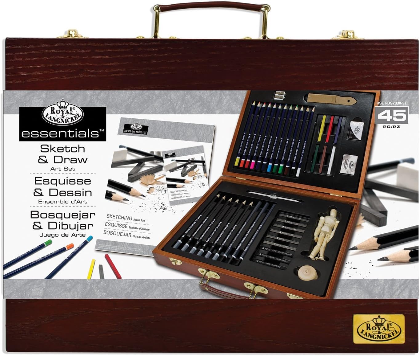 Royal & Langnickel Essentials 45 Piece Sketch & Draw Artists Wooden Box ...