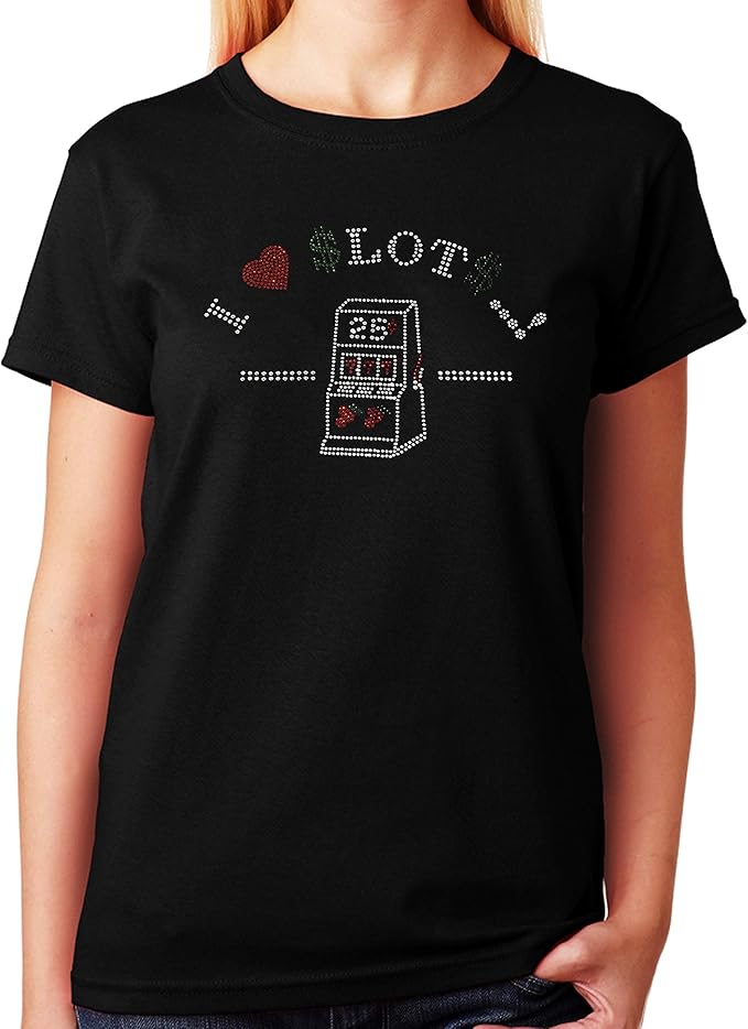 Women's/Unisex T-Shirt with I Love Slot Machines in Rhinestones at ...