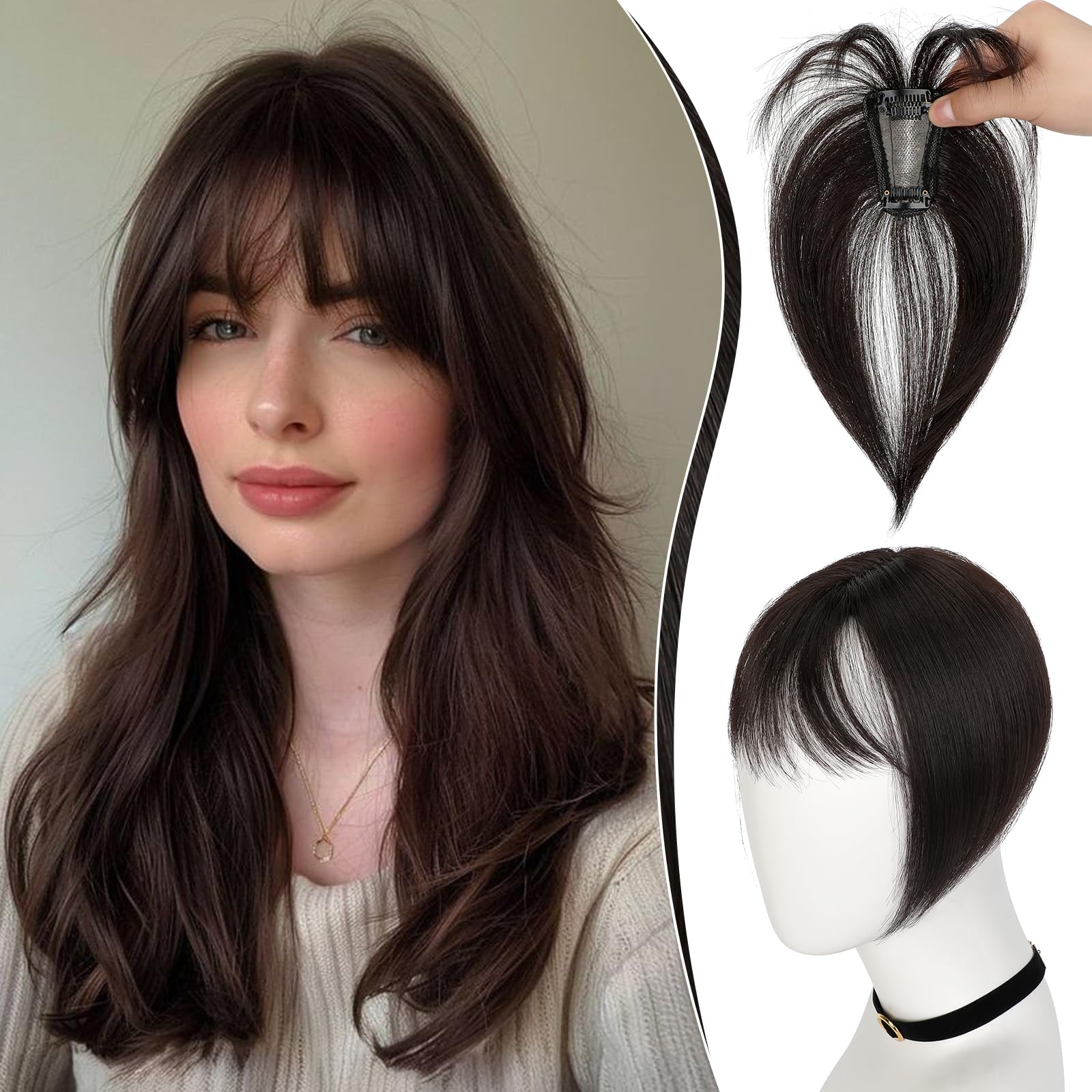 FELENDY Clip in Bangs - 360 3D Cover Hair Topper With Bangs, Wipsy ...