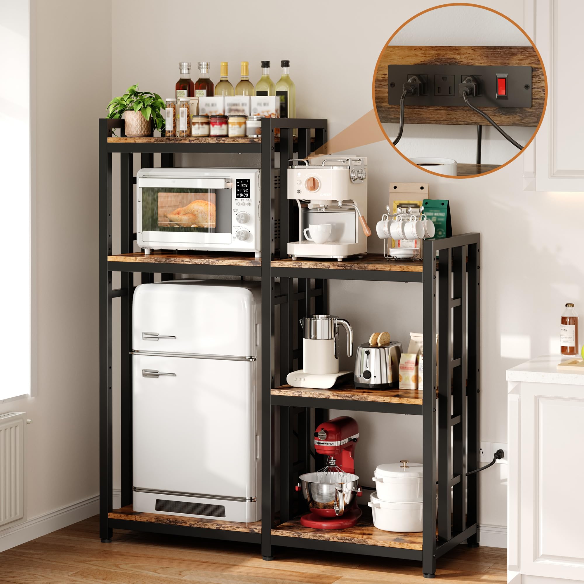 MAJALiS Mini Fridge Stand with Power Outlets, 6 Tiers Bakers Rack with ...