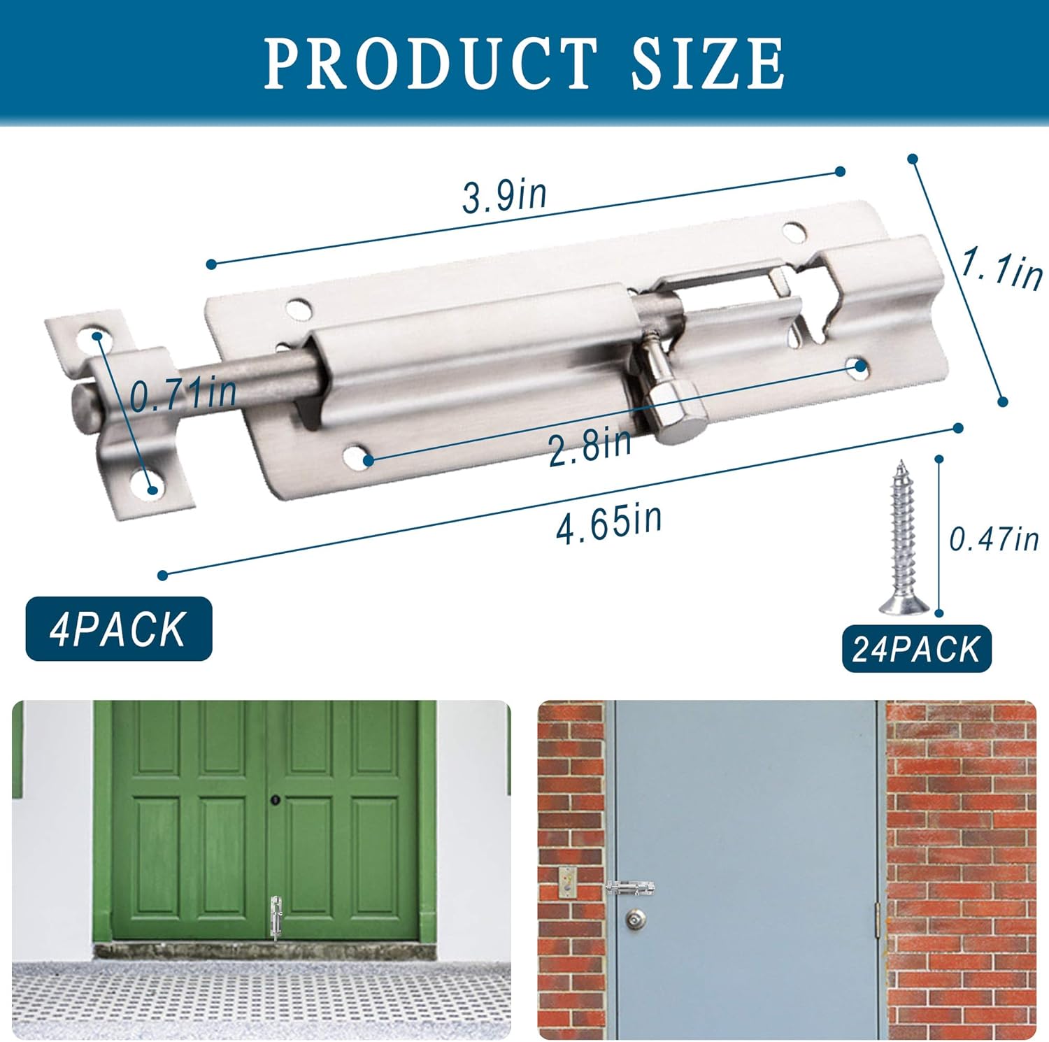 4 inch Door Bolts, 4 Pieces Stainless Steel Latch Sliding Door Lock ...