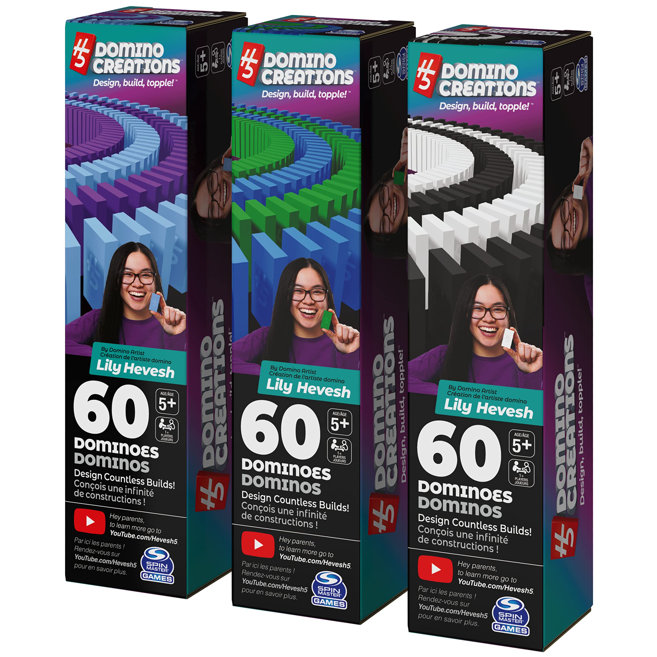 H5 Domino Creations, 180-Piece Dominoes Set by Lily Hevesh Colorful 3 ...