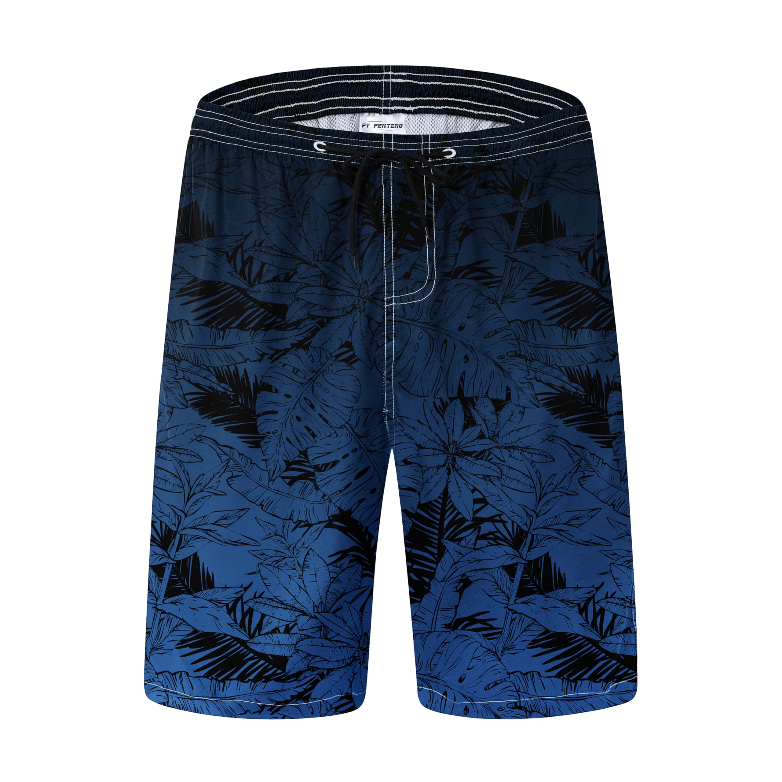 Mens Swim Trunks for Men, Gradient Blue Tropical Leaf Mens Board Shorts ...