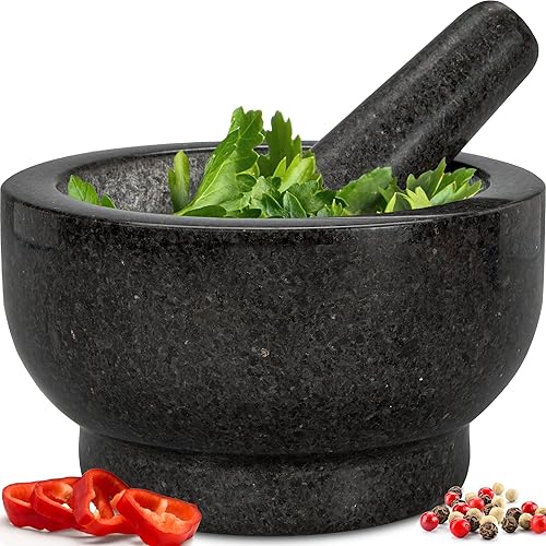 Heavy Duty Large Mortar and Pestle Set, 4 Cups, 100% Natural Granite Mortar and Pestle Stone ...