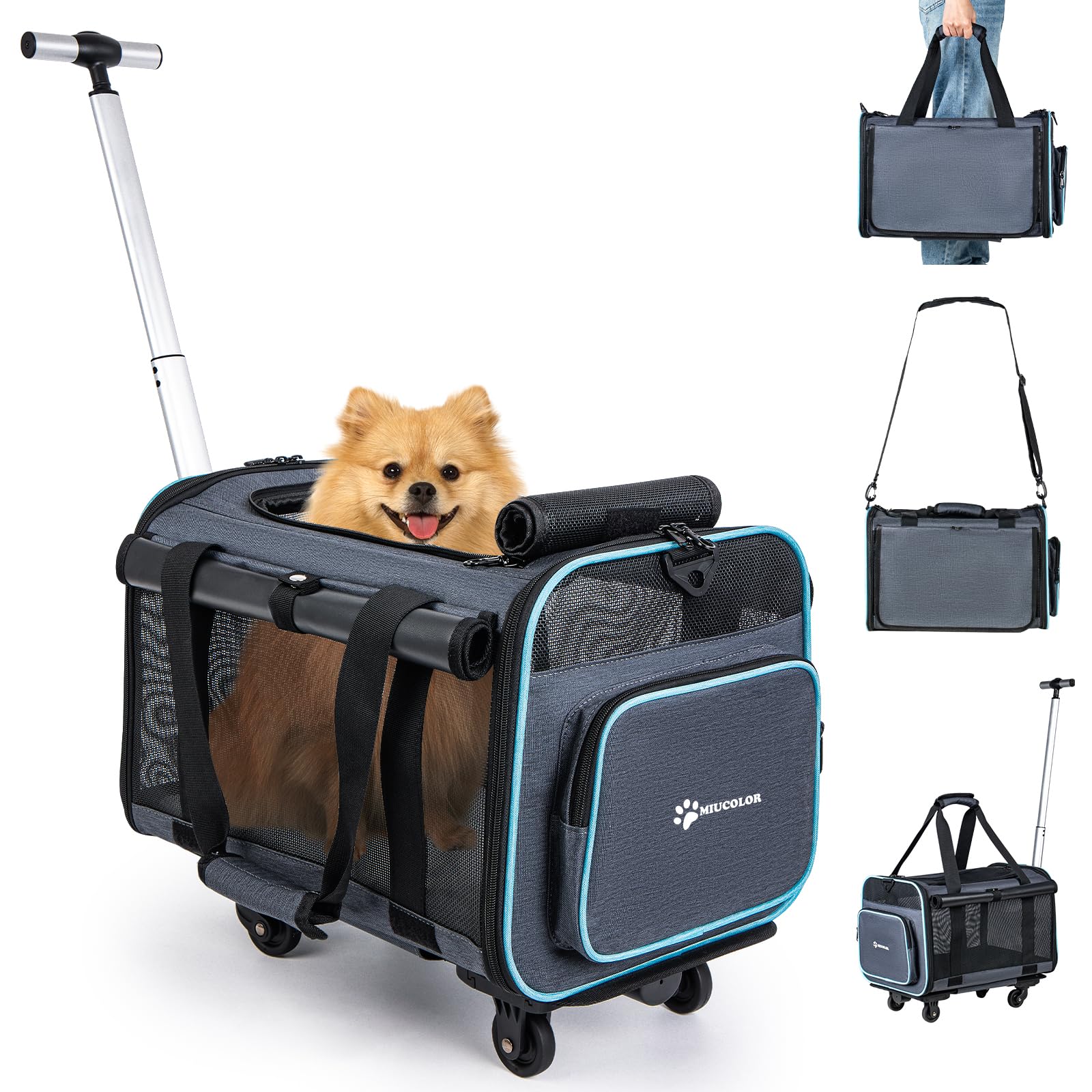 MIU Color Rolling Pet Carrier with Wheels Under 15 lbs, Airline ...