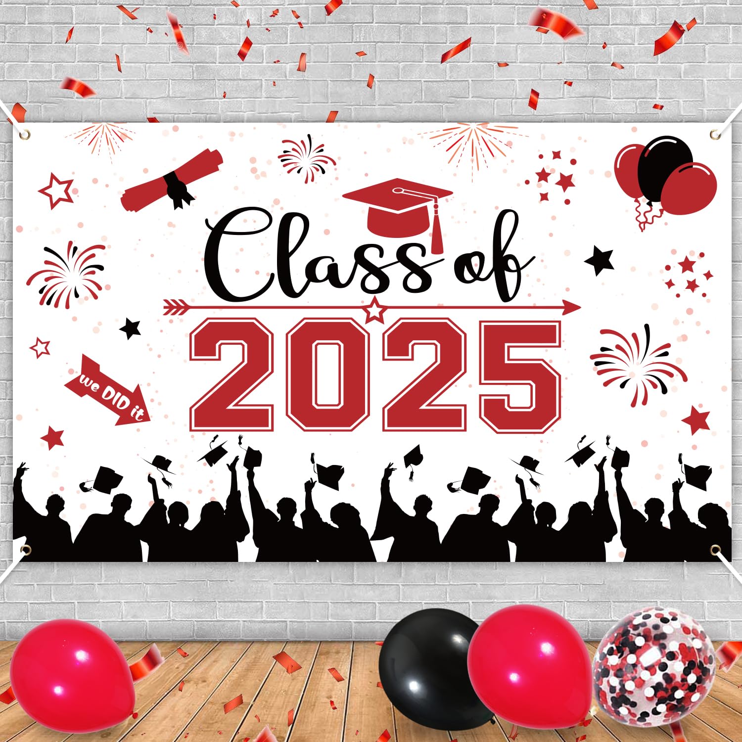 2025 Graduation Backdrop Banner, 70" x 42" Red and Black Graduation ...