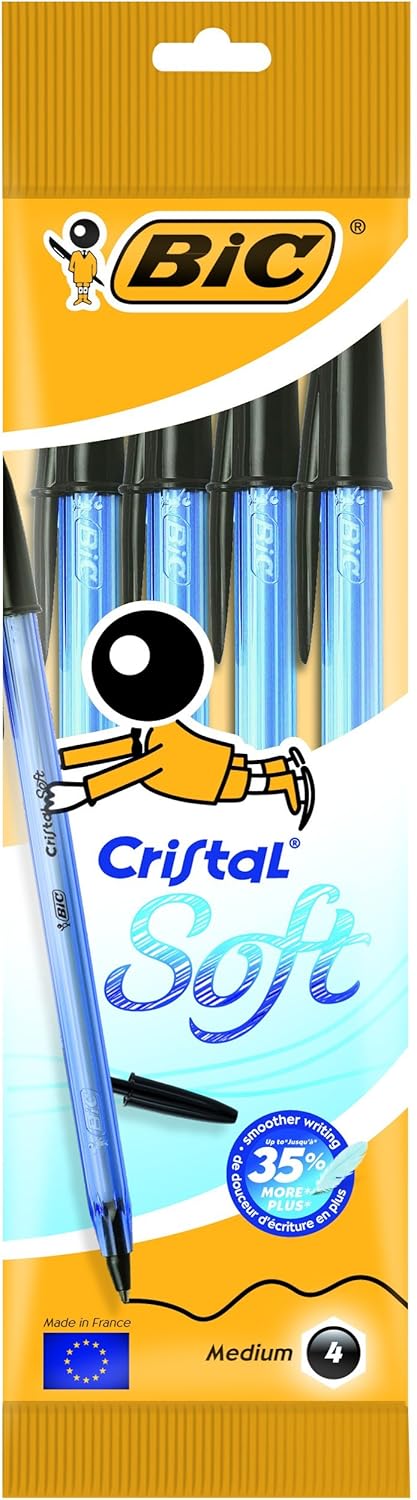 BIC Cristal Soft Ballpoint Pen, 0.45 mm, Pack of 4, Black: Amazon.co.uk ...