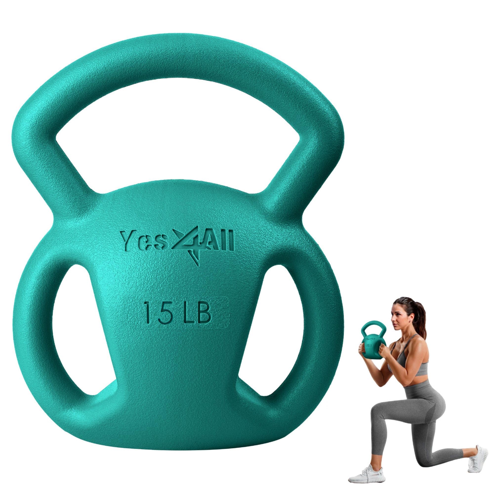 Yes4All Kettlebell 10&15lb Weight with Wide Multigrip Handle for ...