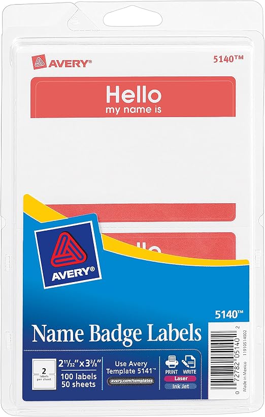 Avery Border Name Badge Labels, Red, Pack of 100, 2.34 x 3.375 Inches ...
