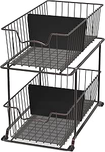 SimpleHouseware 2 Tier Cabinet Wire Basket Drawer Organizer, Brown ...