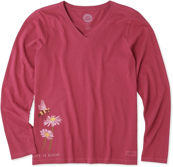 Amazon.com: Life is Good Womens V-Neck Long Sleeve Graphic T-Shirt ...