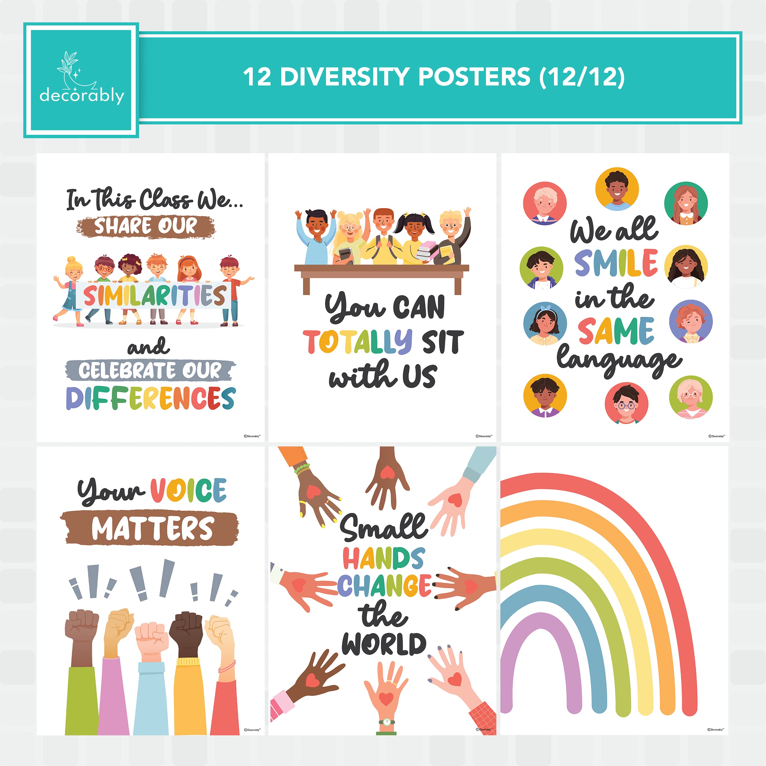 Mua Decorably 12 Diversity Posters for Classroom, 11x14in Matte ...