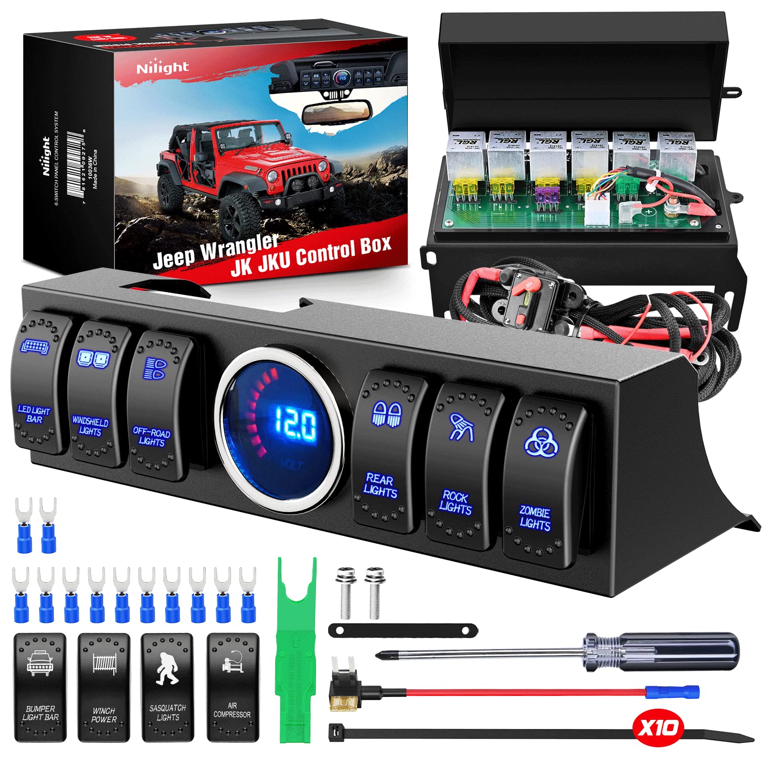 Nilight 6 Gang Rocker Switch 12V Panel Relay Box Circuit Control System ...