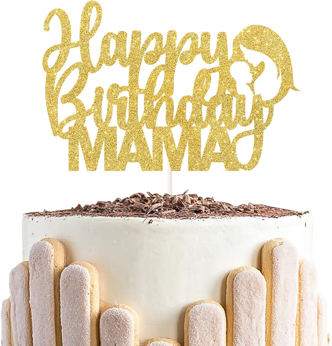 Gold Glitter Happy Birthday Mama Cake Topper, Mother and Baby Mother’s ...