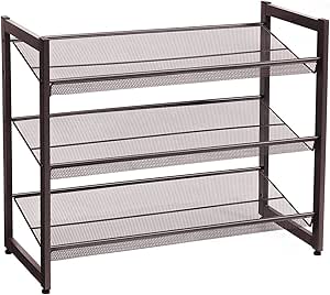 Amazon.com: SONGMICS 3-Tier Shoe Rack Storage, Metal Mesh, Flat or ...