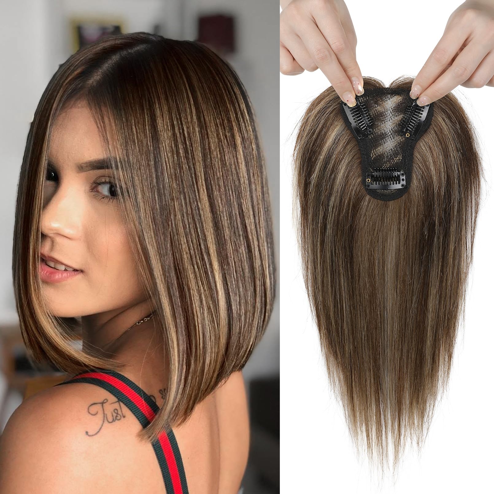 REECHO Real Human Hair Topper, 10 inch Women Hair Toppers for Thinning ...