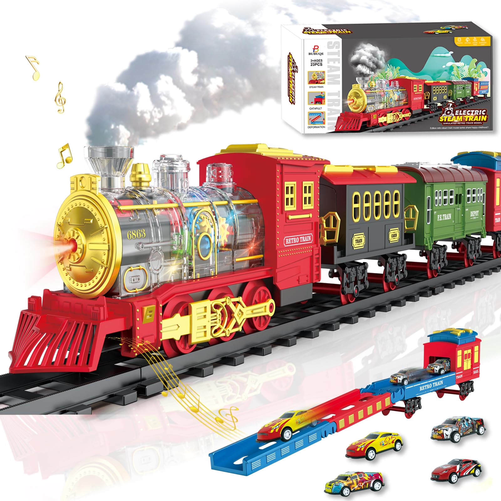 Electric Train Set Christmas Train Toys for Boys with Smokes, Lights ...