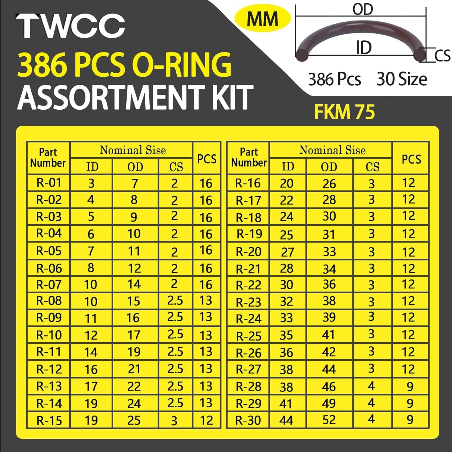 Mua 386 PCS Metric FKM Viton O Ring Kit 30 Sizes Fluorocarbon Oring Assortment Set for ...