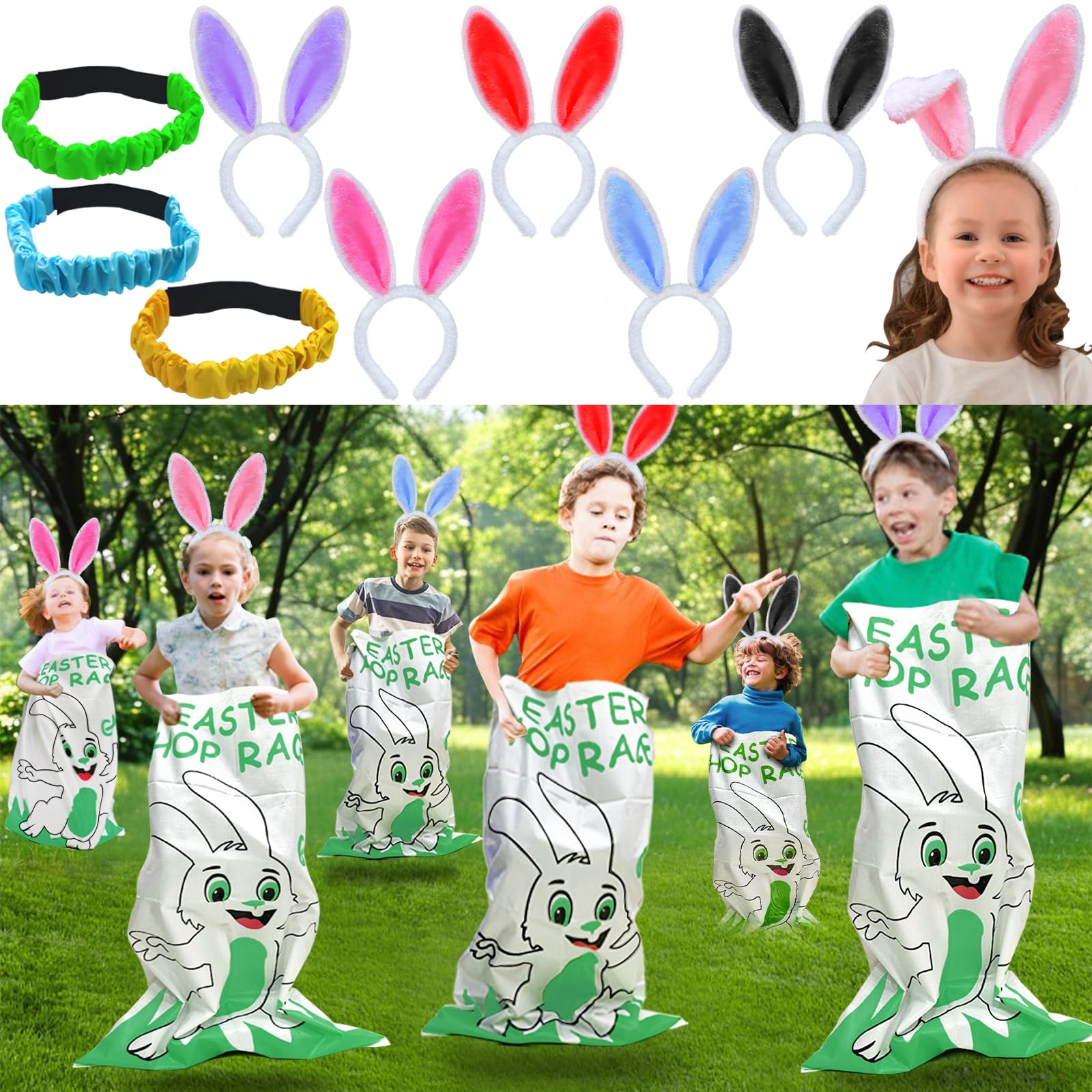 6 Player Potato Sack Race Bags Easter Outdoor Party Games for Kids ...