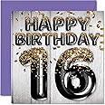 Amazon.com : Stuff4 16th Birthday Card for Boys - Black & Gold Glitter Balloons - Happy Birthday ...
