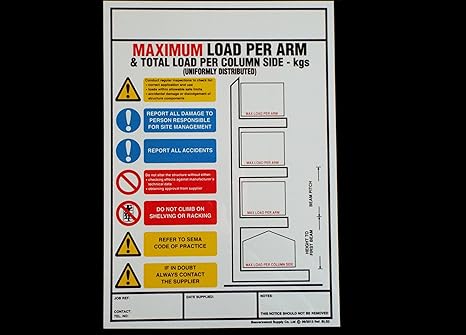 Cantilever Racking Weight Load Notice Sign, 356mm high x 254mm wide ...