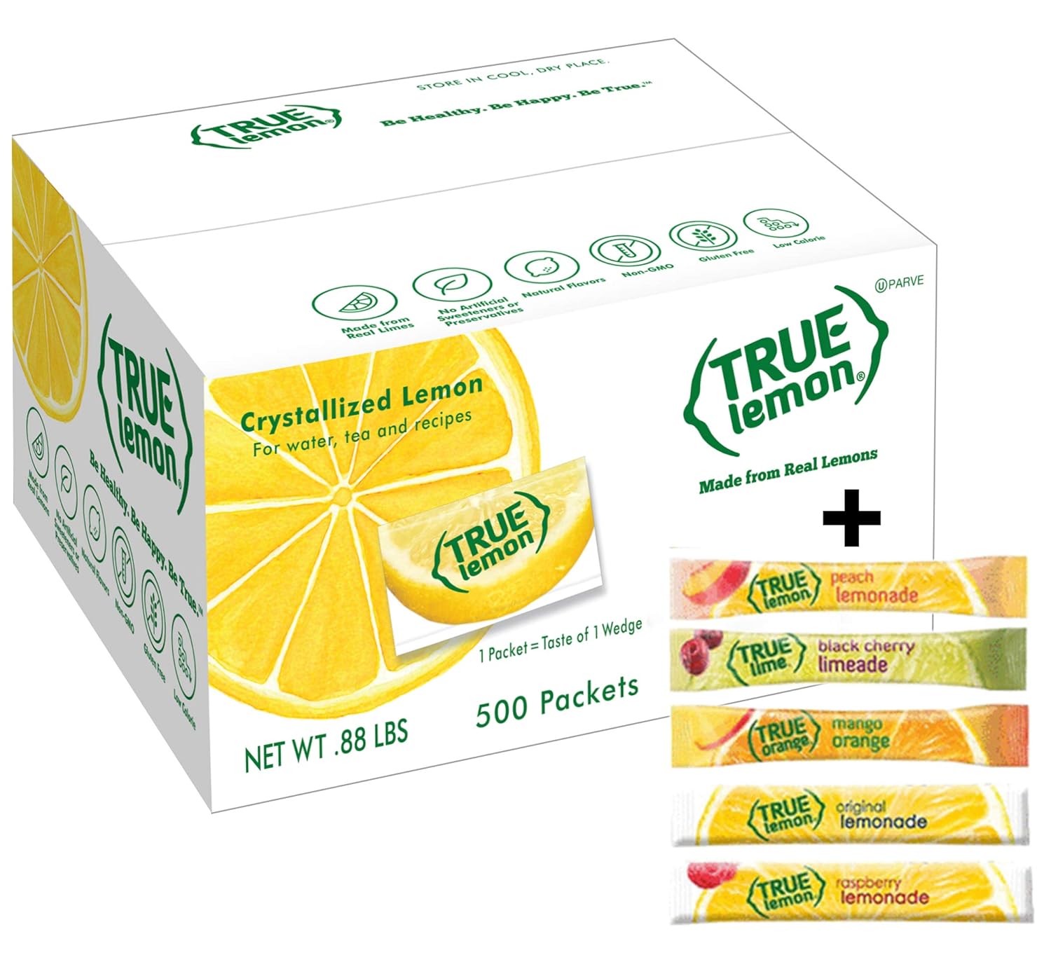 True Citrus True Lemon Bulk Packets 500ct; plus 5 sticks of variety flavors lemonade