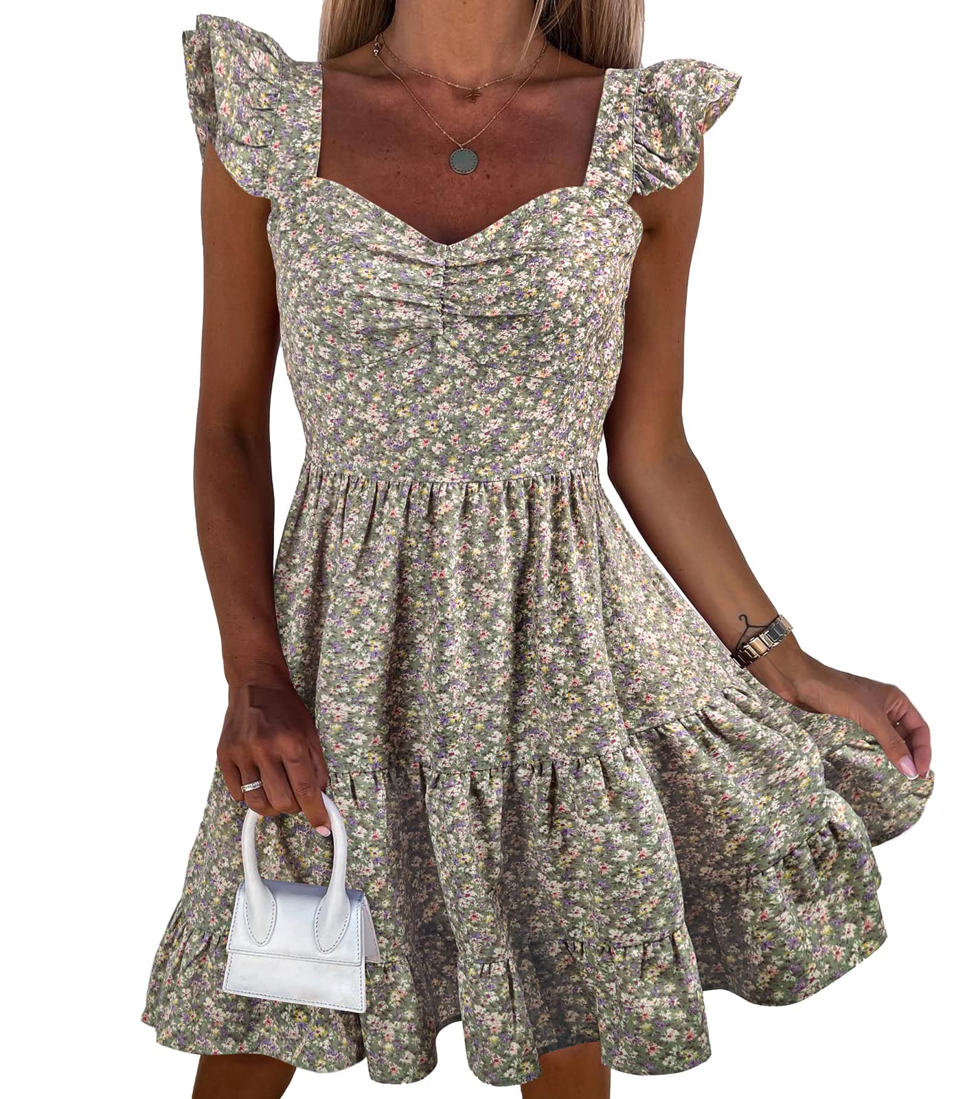 PRETTYGARDEN Women's Casual Summer Dress Floral Boho Ruffle Strap ...