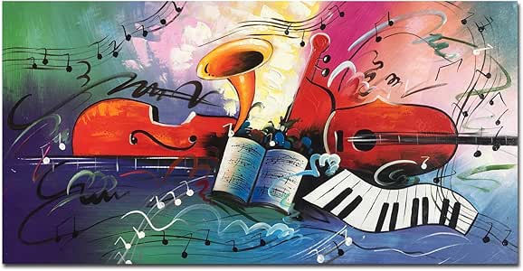 Amazon.com: Abstract Canvas Wall Art Musical Instrument Hand Painted ...