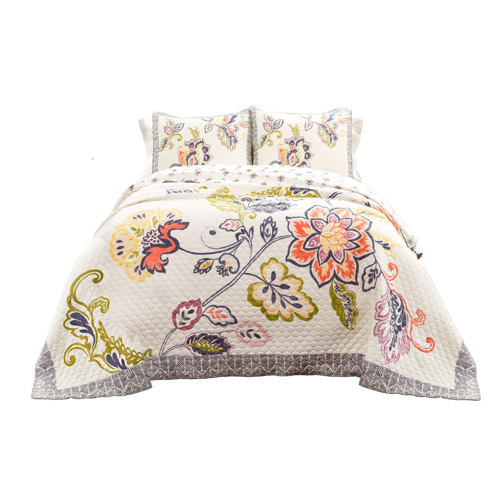 Lush Decor Aster Quilt Flower Pattern Reversible Coral and Navy 3 Piece Lightweight Bedding Set ...