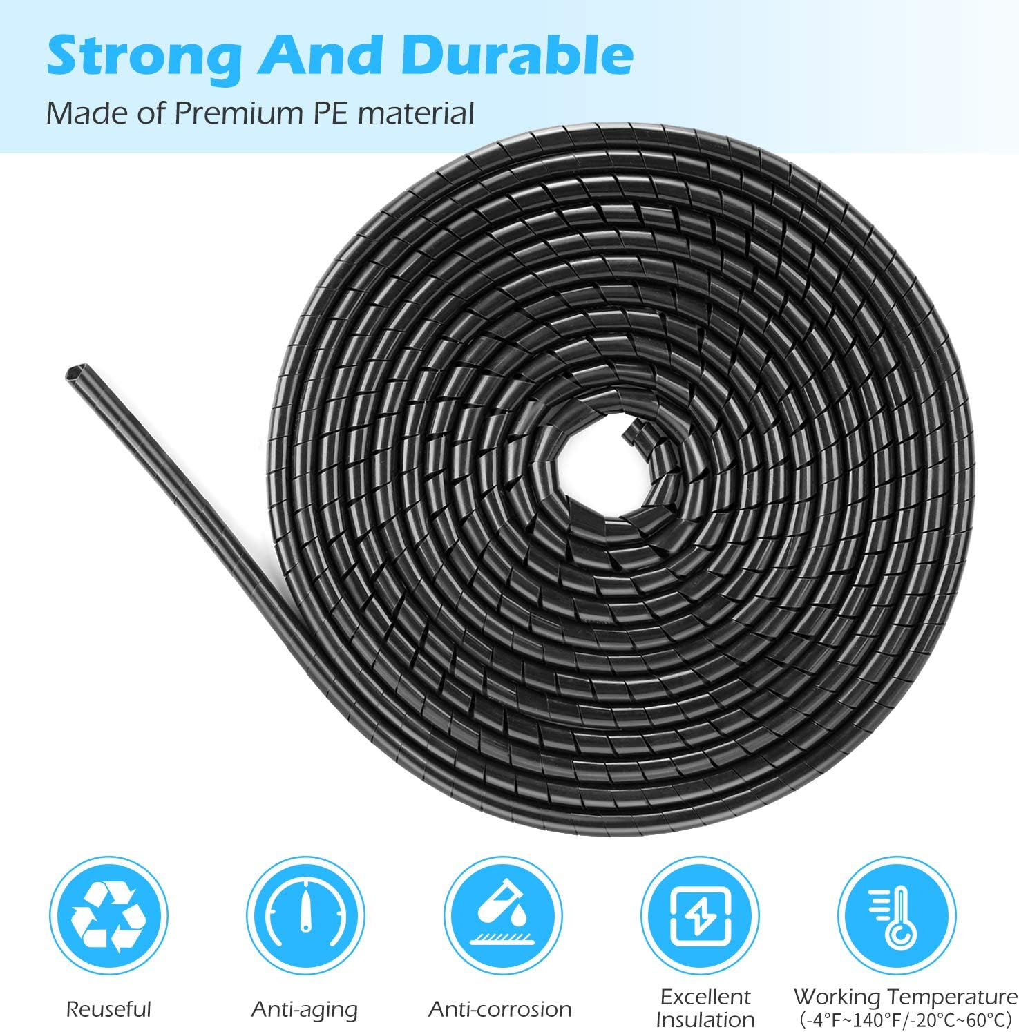 MOSOTECH Cable Management System, 2 x 17ft Cable Tidy Spiral Wrap + 1 x ...