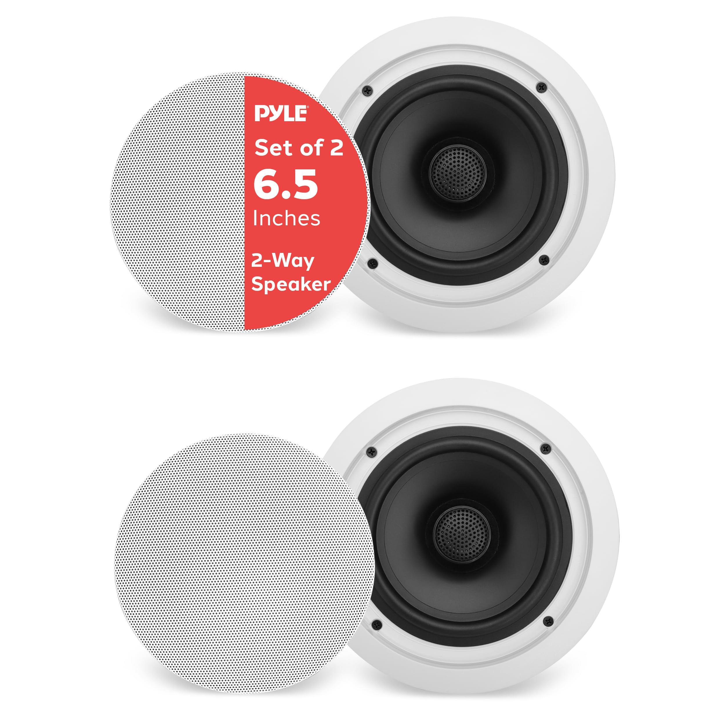 Pyle 6.5” 70v Ceiling Mount Speakers-Pair of 2-Way Midbass Woofer ...