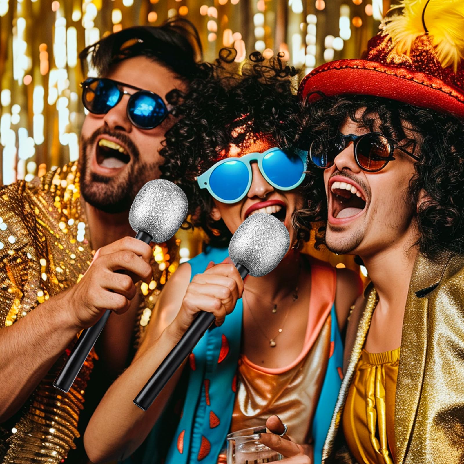 Mua Facmogu 5 Packs Glitter Microphone Props, Fake Plastic Pretend ...