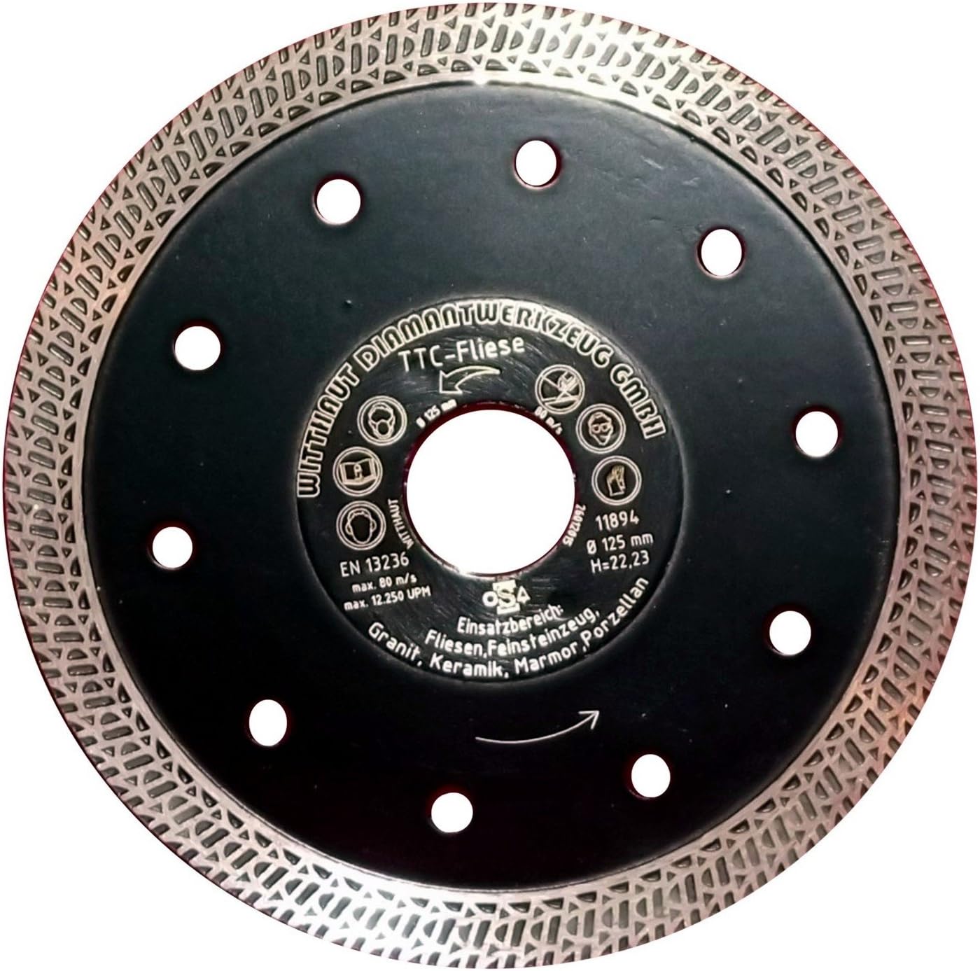 Witthaut - Disco diamantato da taglio per piastrelle e gres porcellanato, 125 mm, colore nero ...