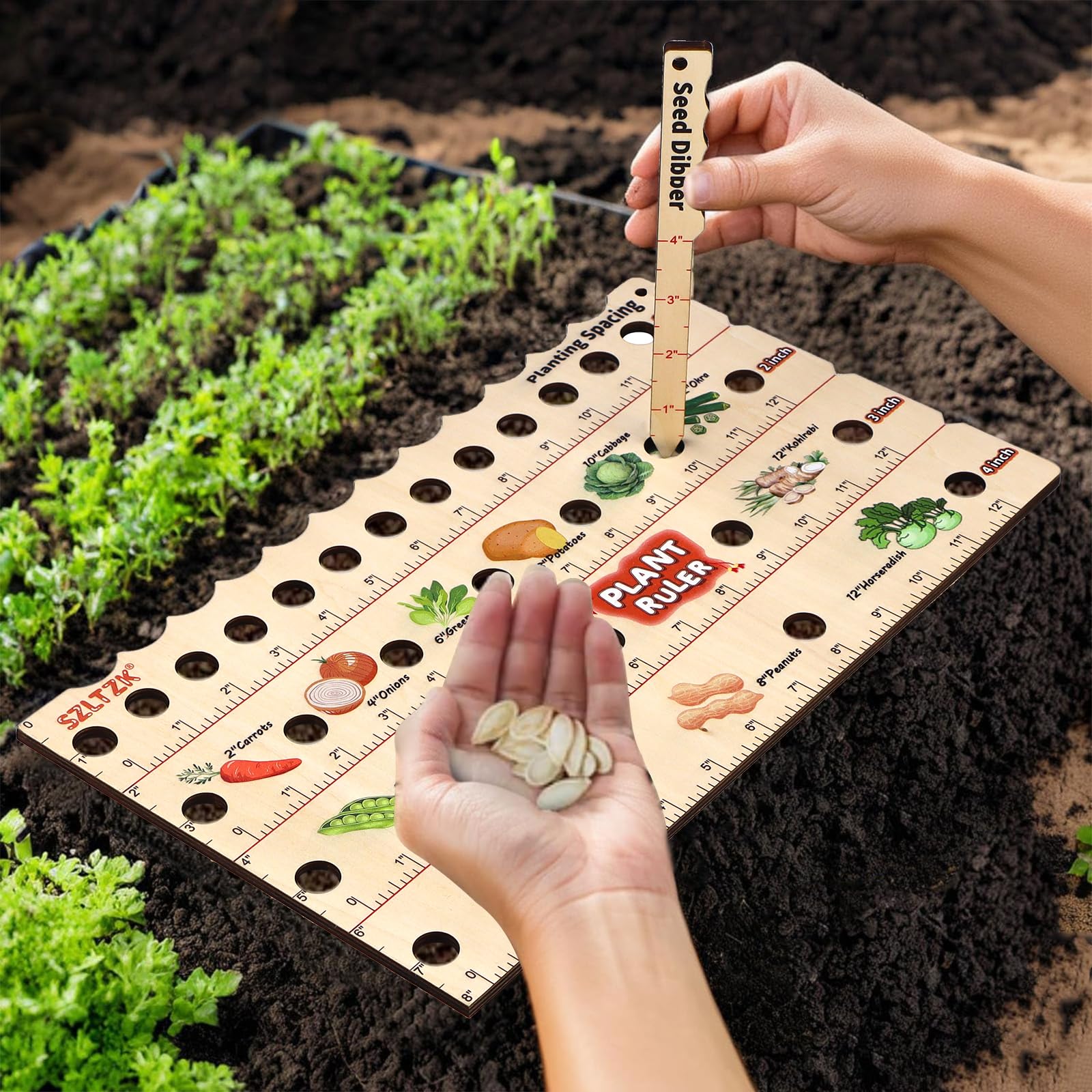 Mua Wooden Plant Ruler with Seed Dibber. Multifunction Seed Spacing ...