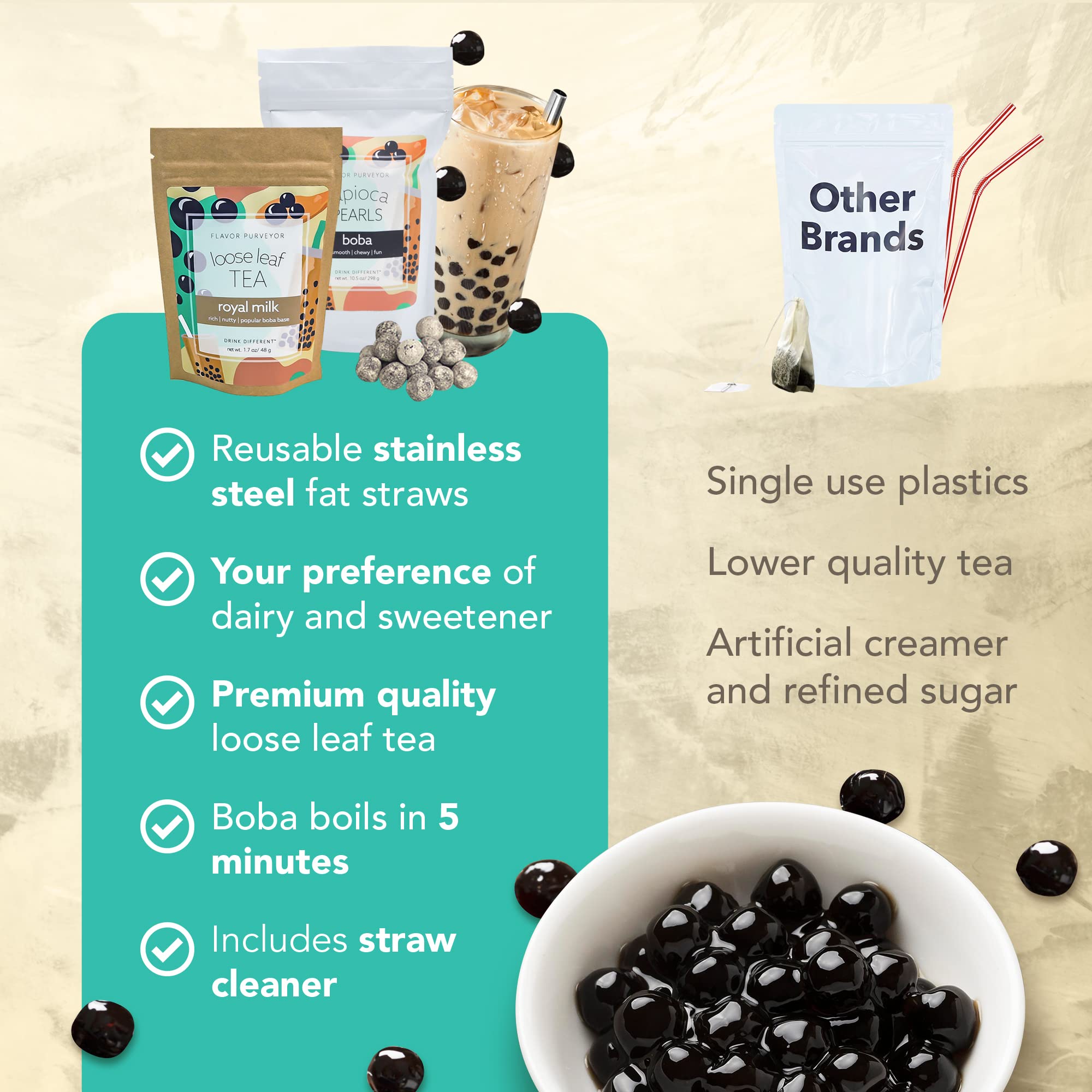 Mua Bubble Tea Kit, Easy DIY Boba Tea Kit, Includes Tapioca Boba Pearls, Royal Milk Loose Tea ...