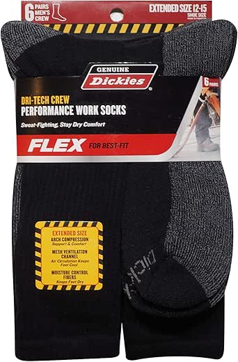 Genuine-Dickies Men's Dri-Tech Premium Performance Crew Work Sock 6 ...