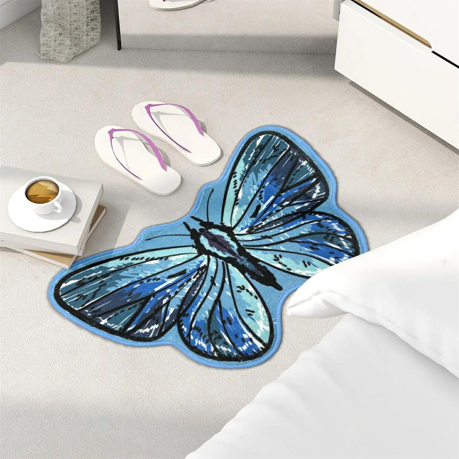 Butterfly Shaped Area Rug, Velvety Soft Faux Wool Mat, Lightweight ...
