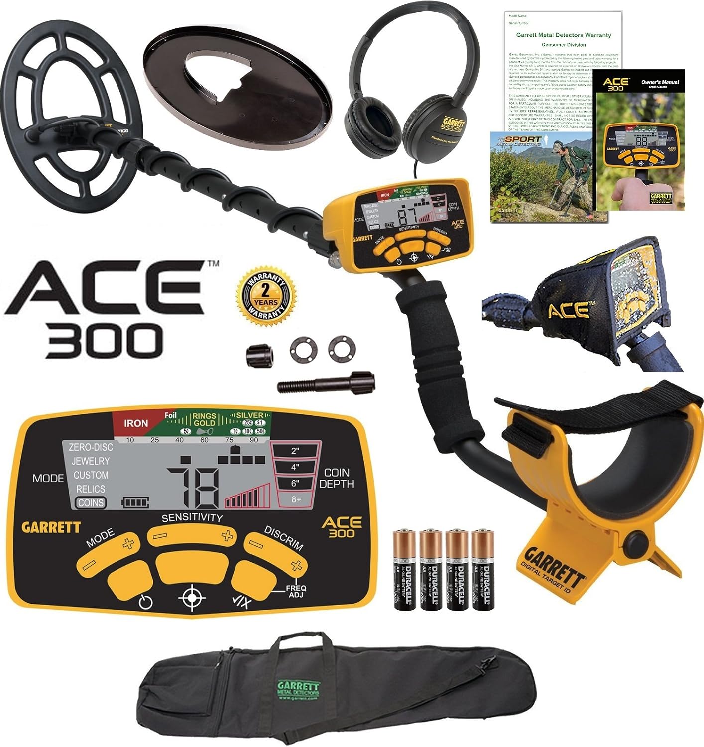 Amazon.com : Garrett ACE 300 Metal Detector with Waterproof Search Coil ...