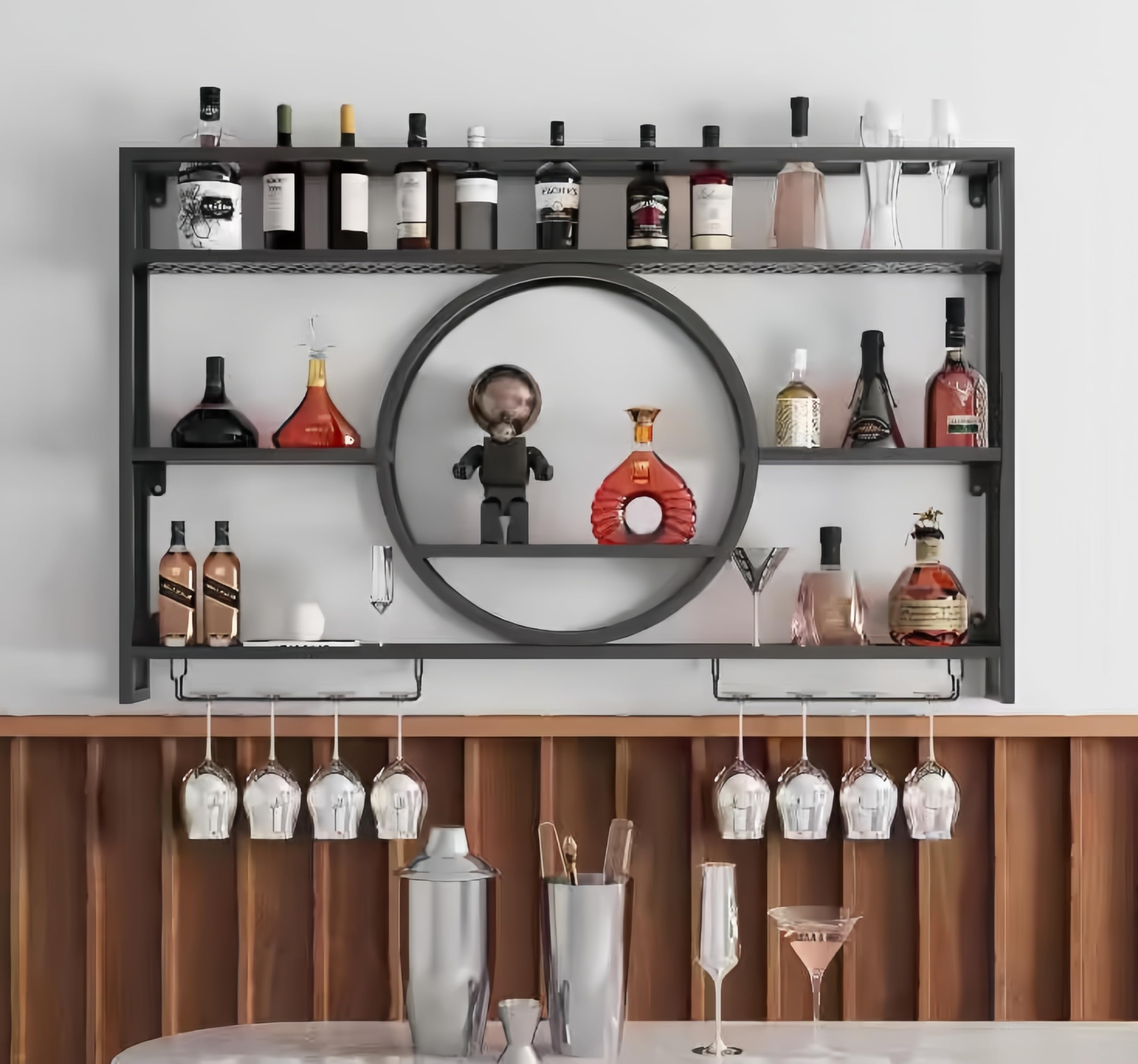 HFTUW Metal Wall Mounted Wine Rack, 3-Tier Bar Shelf Wall Mounted with ...