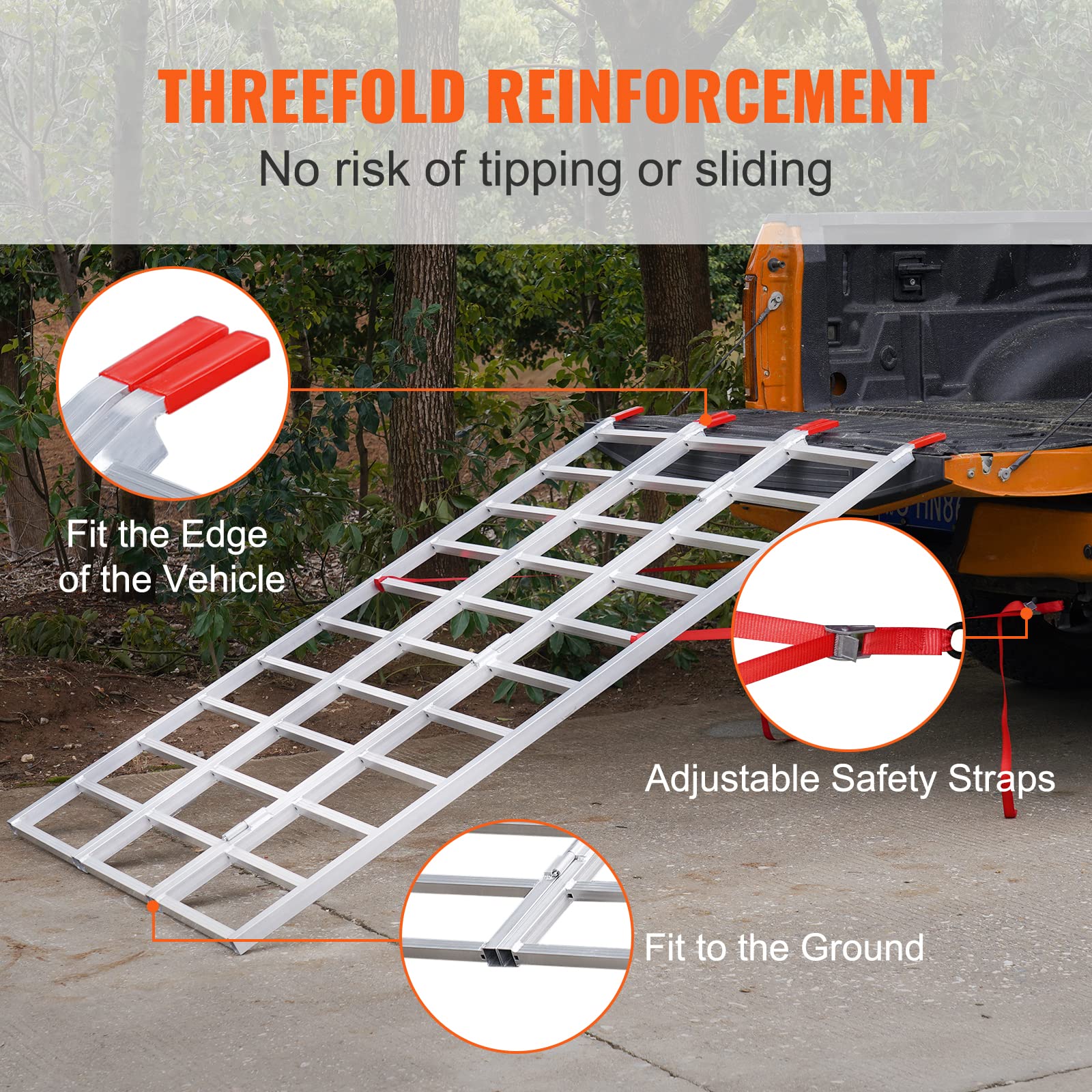 VEVOR Aluminum Ramps, 1500 Lbs, Tri-Fold Ramp With Load Straps, Folding ...