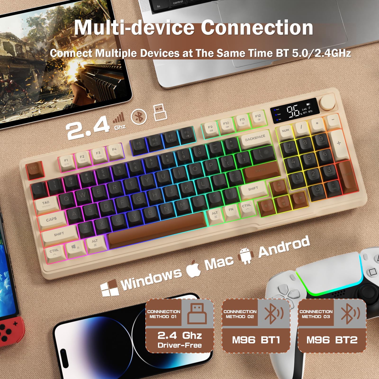 Mua ZIYOU LANG M96 Wireless Gaming Silent Membrane Keyboard,Display ...