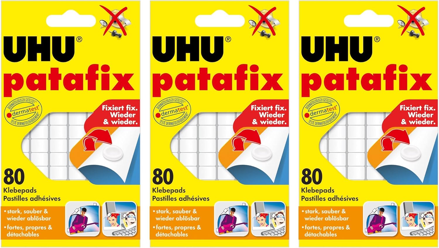 UHU Patafix White 3 x Removable Adhesive Pads 3 x 80 Pieces – BigaMart
