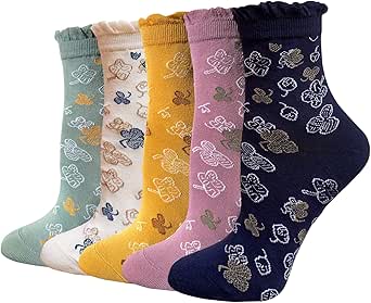 Amazon.com: 5 Pairs Womens Floral Cotton Socks Vintage Patterned Crew ...